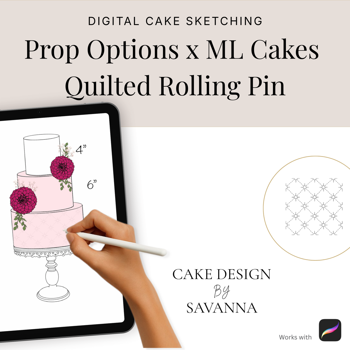 Cake Design Procreate Stamps: Prop Options X ML Cakes Quilted Rolling